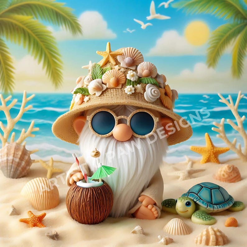 8 Summer Beach Gnome Clipart - Sea Gnome Clip Art JPG, Tropical Gnome ...