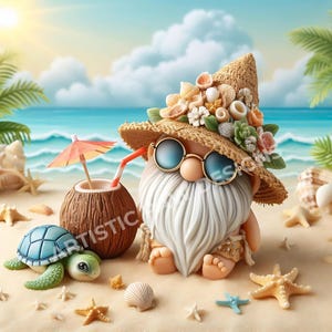 8 Summer Beach Gnome Clipart - Sea Gnome Clip Art JPG, Tropical Gnome ...