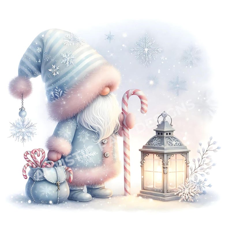 Pastel Winter Gnome Clipart, Watercolor Christmas Gnome Art, Snowflake ...