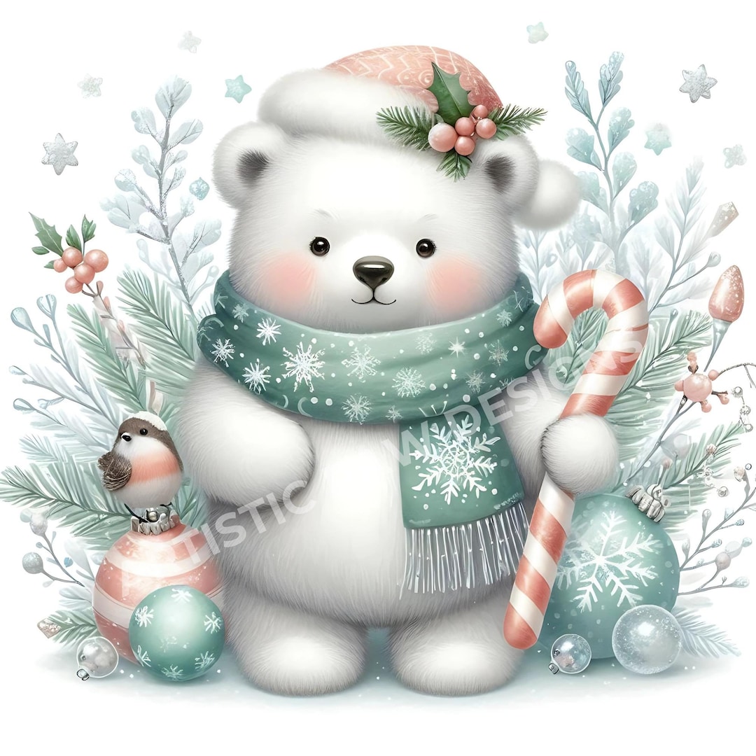Cozy Christmas Polar Bear Clipart - Cute Watercolor Christmas Bear ...