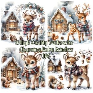 Woodland Christmas Reindeer Clipart, Cute Festive Reindeer Art, Winter ...