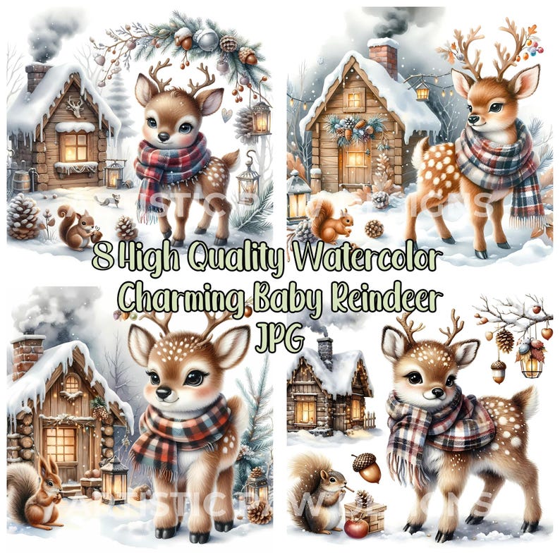 Woodland Christmas Reindeer Clipart, Cute Festive Reindeer Art, Winter ...