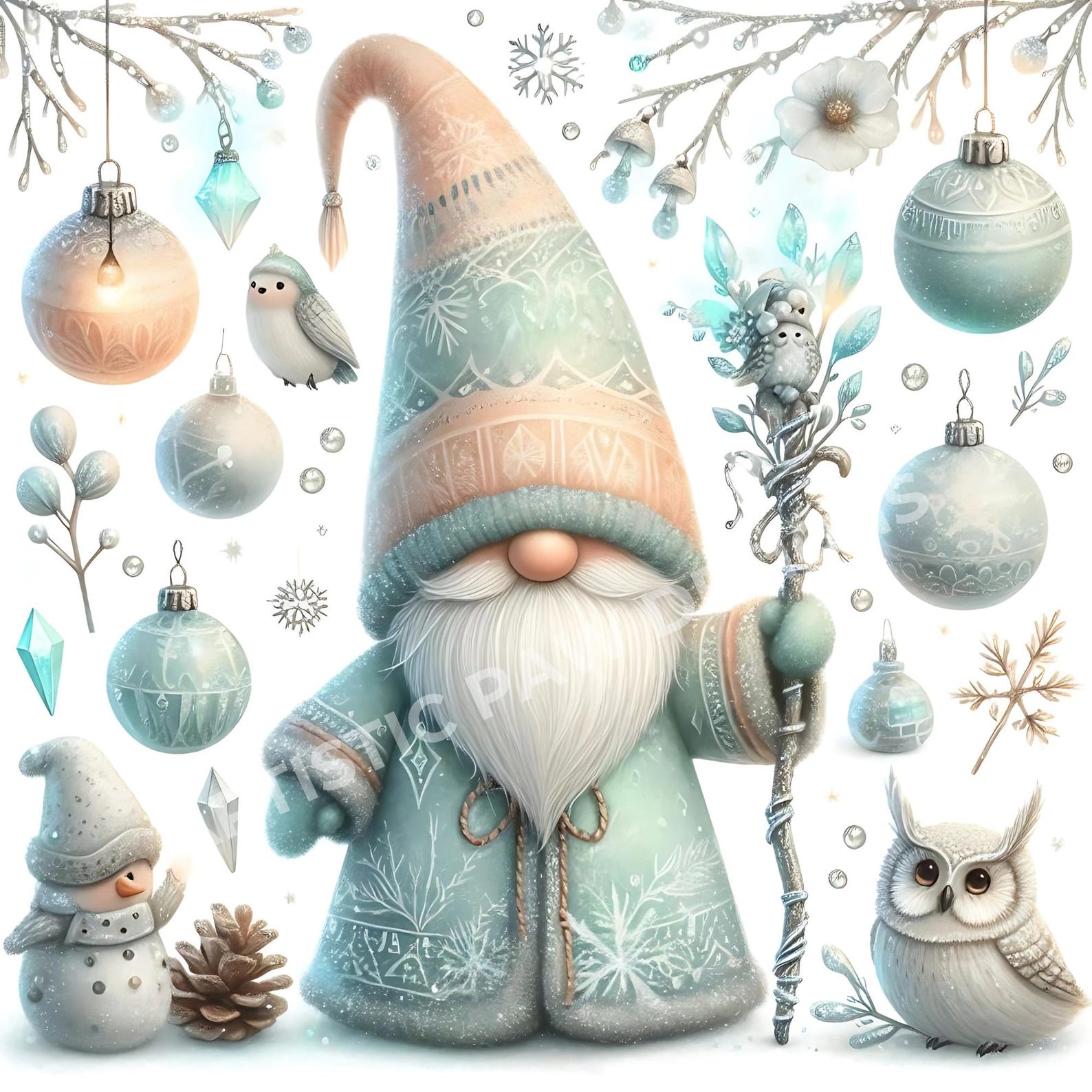 Pastel Watercolor Winter Gnome Clipart - Gnome and Owl Companion Art ...