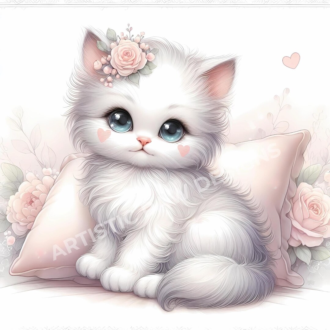 Cute Fluffy Cat Clipart - 14 High Quality JPG, Adorable Cat, Cute ...
