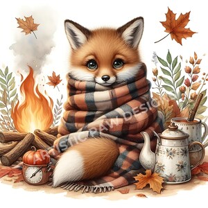 Cozy Autumn Fox Clipart - 10 Cute Fall Fox Illustration for Digital ...