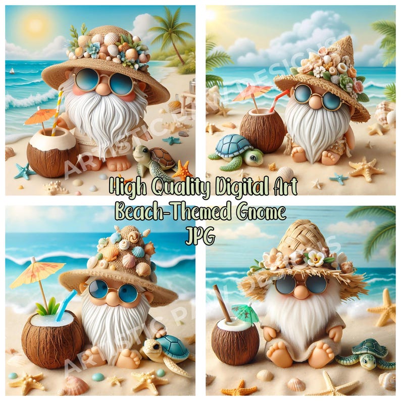 8 Summer Beach Gnome Clipart - Sea Gnome Clip Art JPG, Tropical Gnome ...