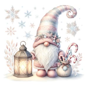 Pastel Winter Gnome Clipart, Watercolor Christmas Gnome Art, Snowflake ...