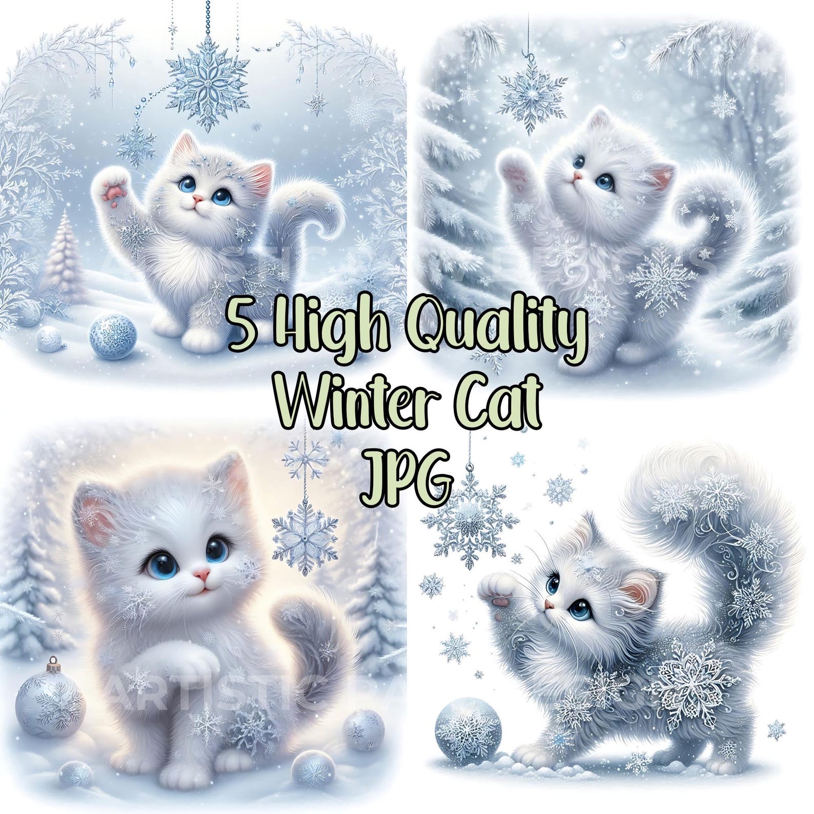 Winter Cat Clipart 5 High Quality 300 DPI JPG Cat Clipart for Crafts ...