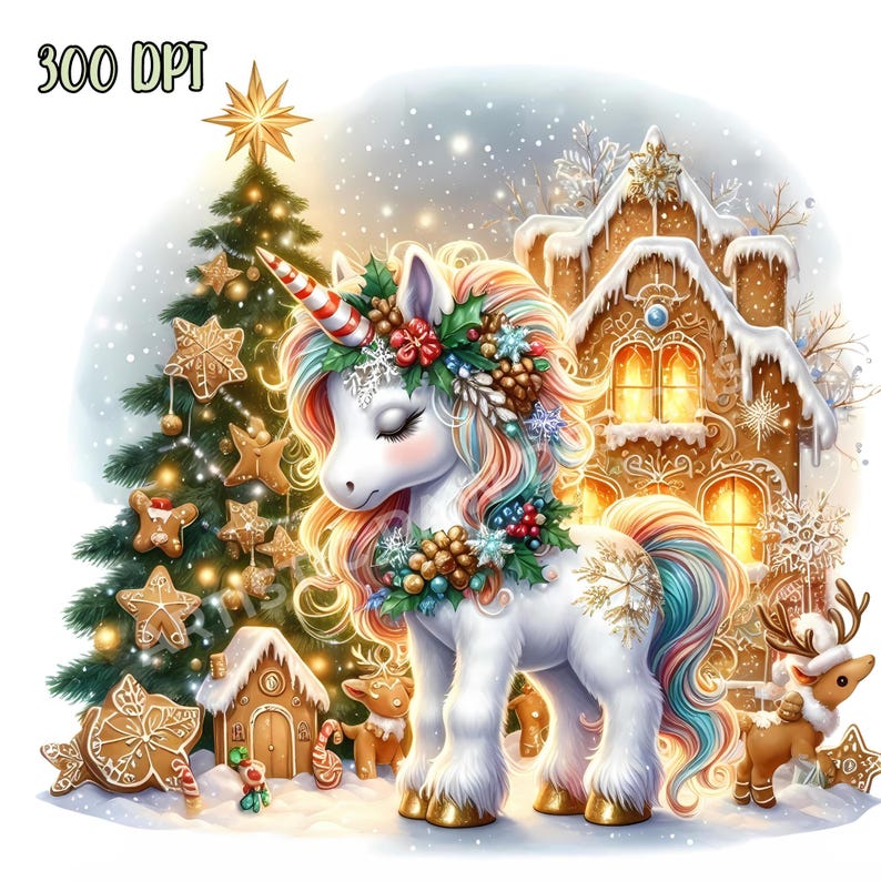 Winter Unicorn Clipart | 5 High Quality 300 DPI JPG | Watercolor Cute ...