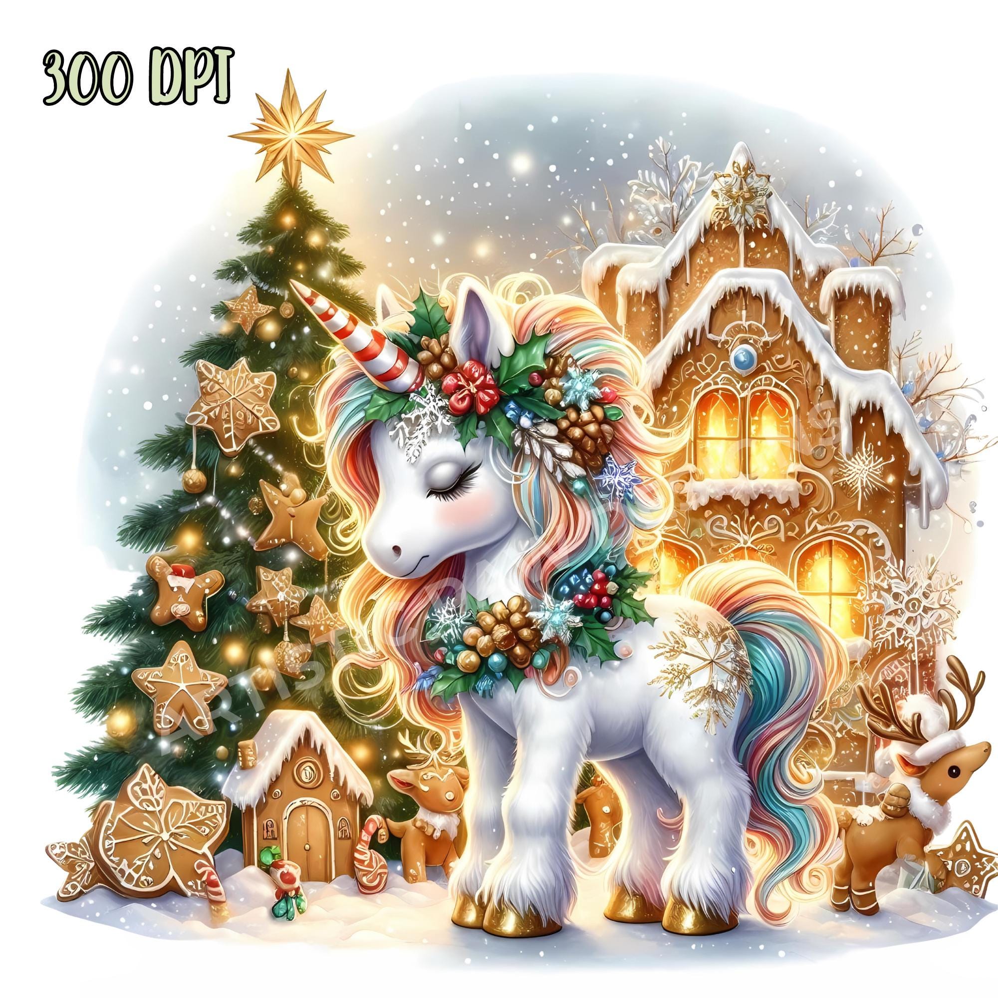 Winter Unicorn Clipart | 5 High Quality 300 DPI JPG | Watercolor Cute ...