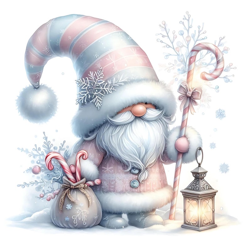Pastel Winter Gnome Clipart, Watercolor Christmas Gnome Art, Snowflake ...