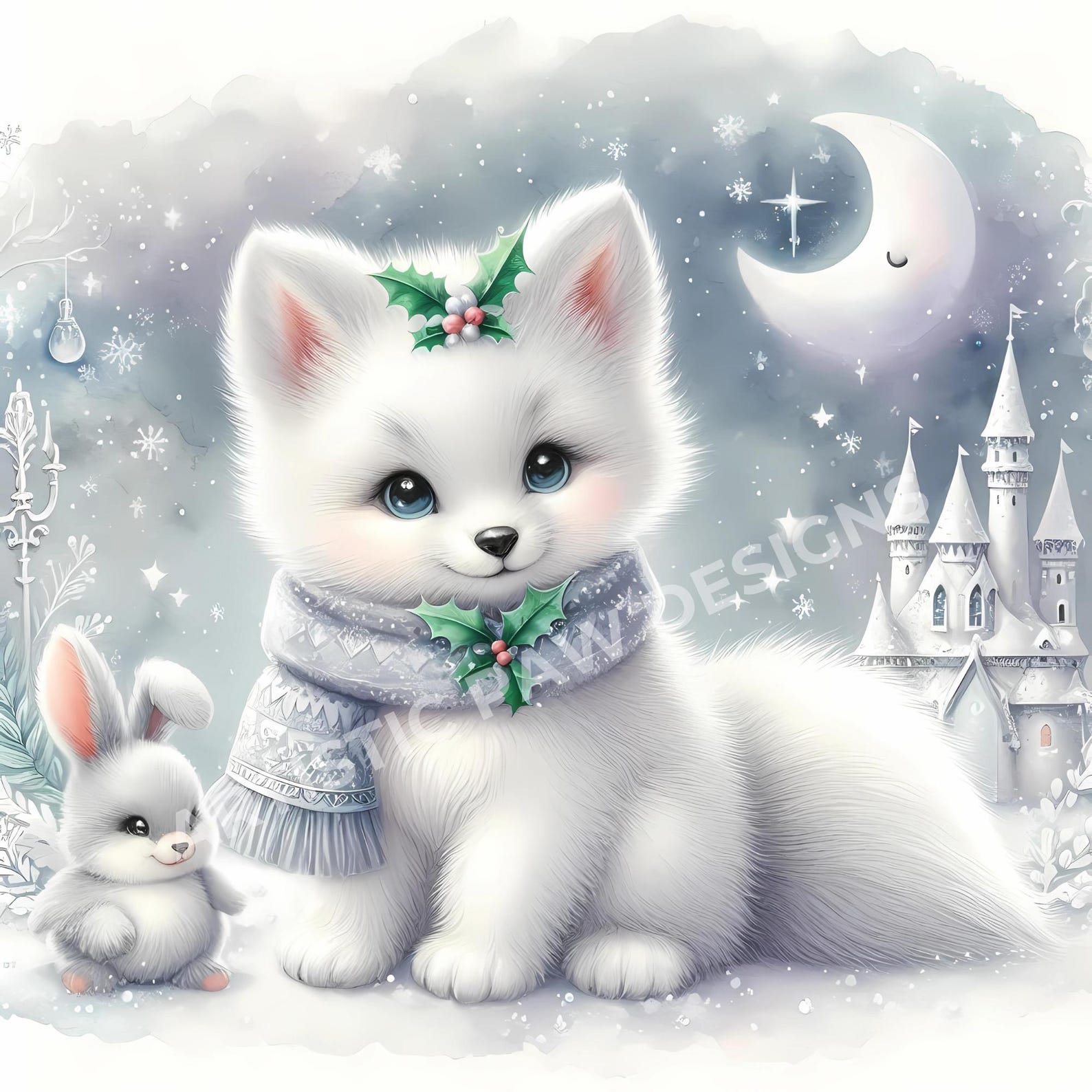 Cute Arctic Fox Clipart, Christmas Winter Animal White Fox Design ...
