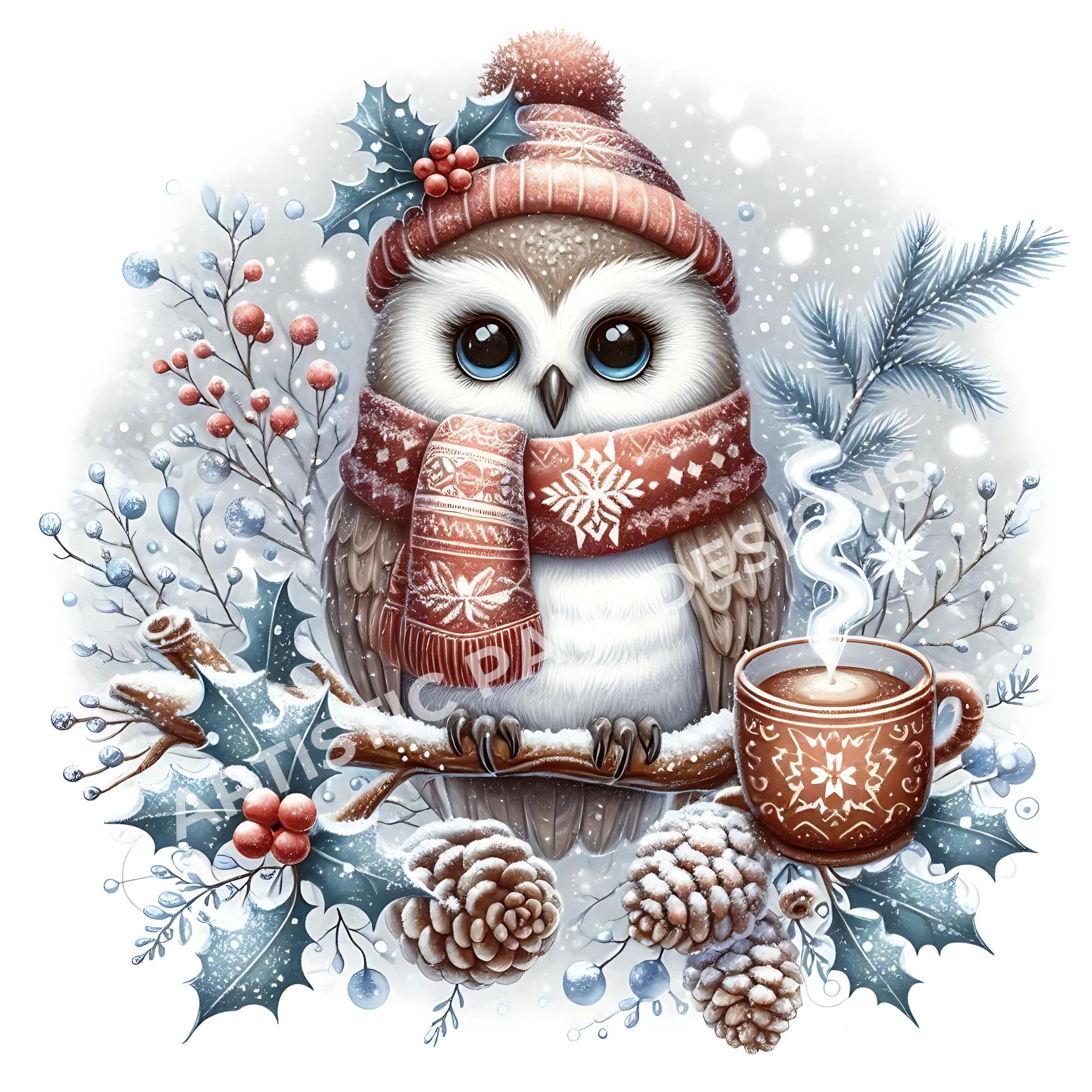Winter Woodland Owl Clipart, Cute Forest Owl Clipart, Snowy Owl Clipart ...