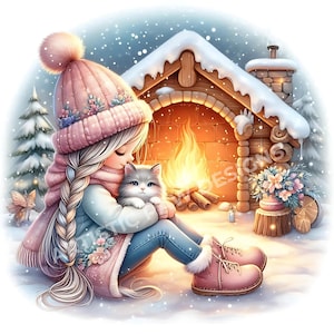 Pastel Gnome and Cat Winter Clipart | Cute Pastel Christmas Gnome JPG ...