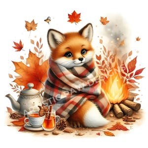 Cozy Autumn Fox Clipart - 10 Cute Fall Fox Illustration for Digital ...