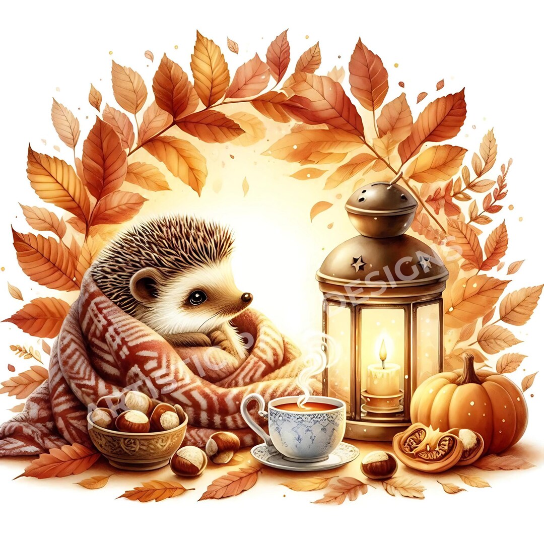 Watercolor Autumn Hedgehog Clipart - Woodland Animal Clip Art, Cozy ...