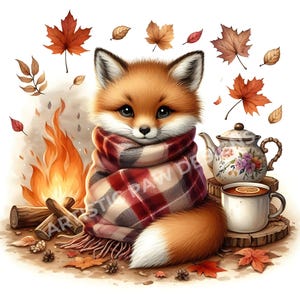 Cozy Autumn Fox Clipart - 10 Cute Fall Fox Illustration for Digital ...