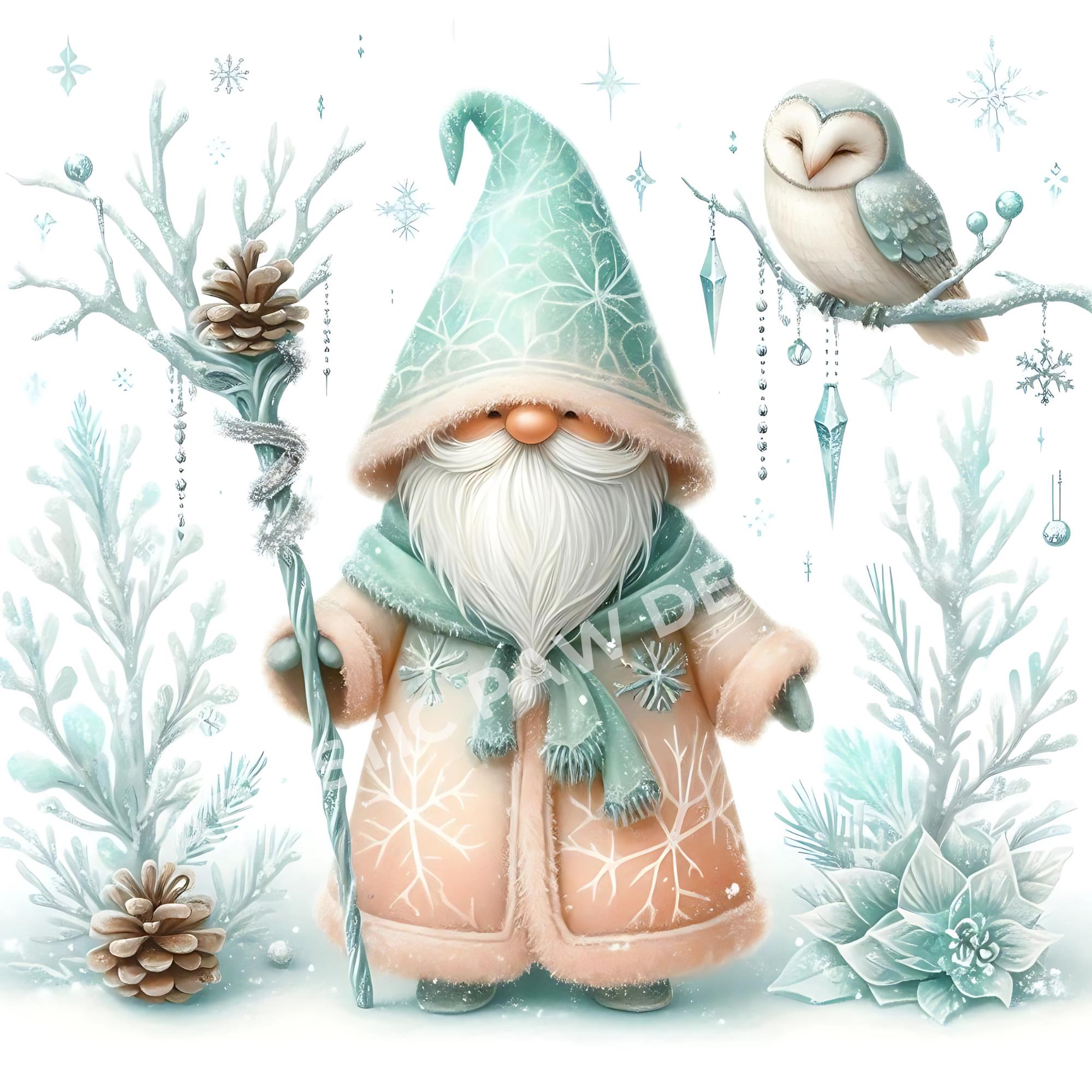 Pastel Watercolor Winter Gnome Clipart - Gnome and Owl Companion Art ...