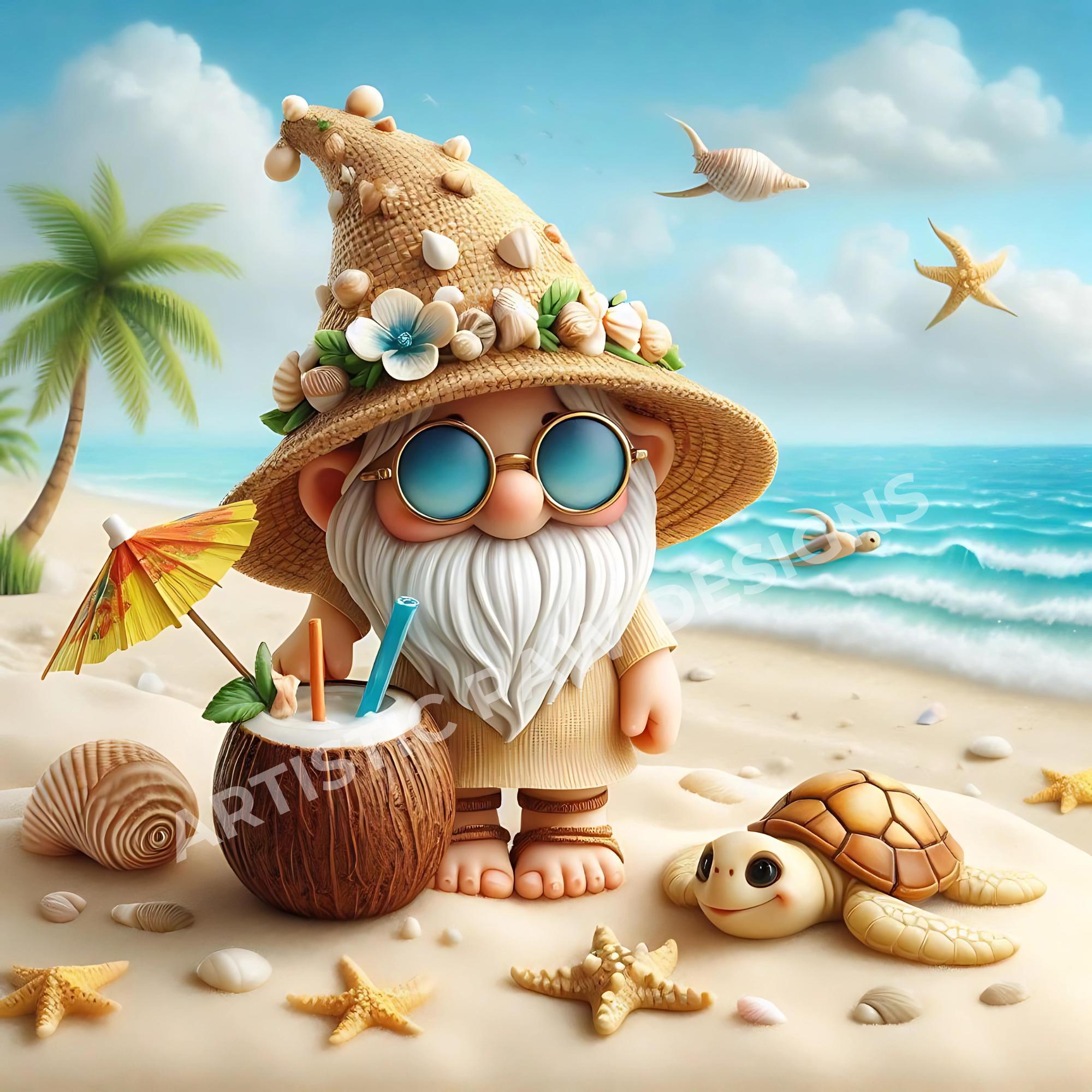 8 Summer Beach Gnome Clipart - Sea Gnome Clip Art JPG, Tropical Gnome ...