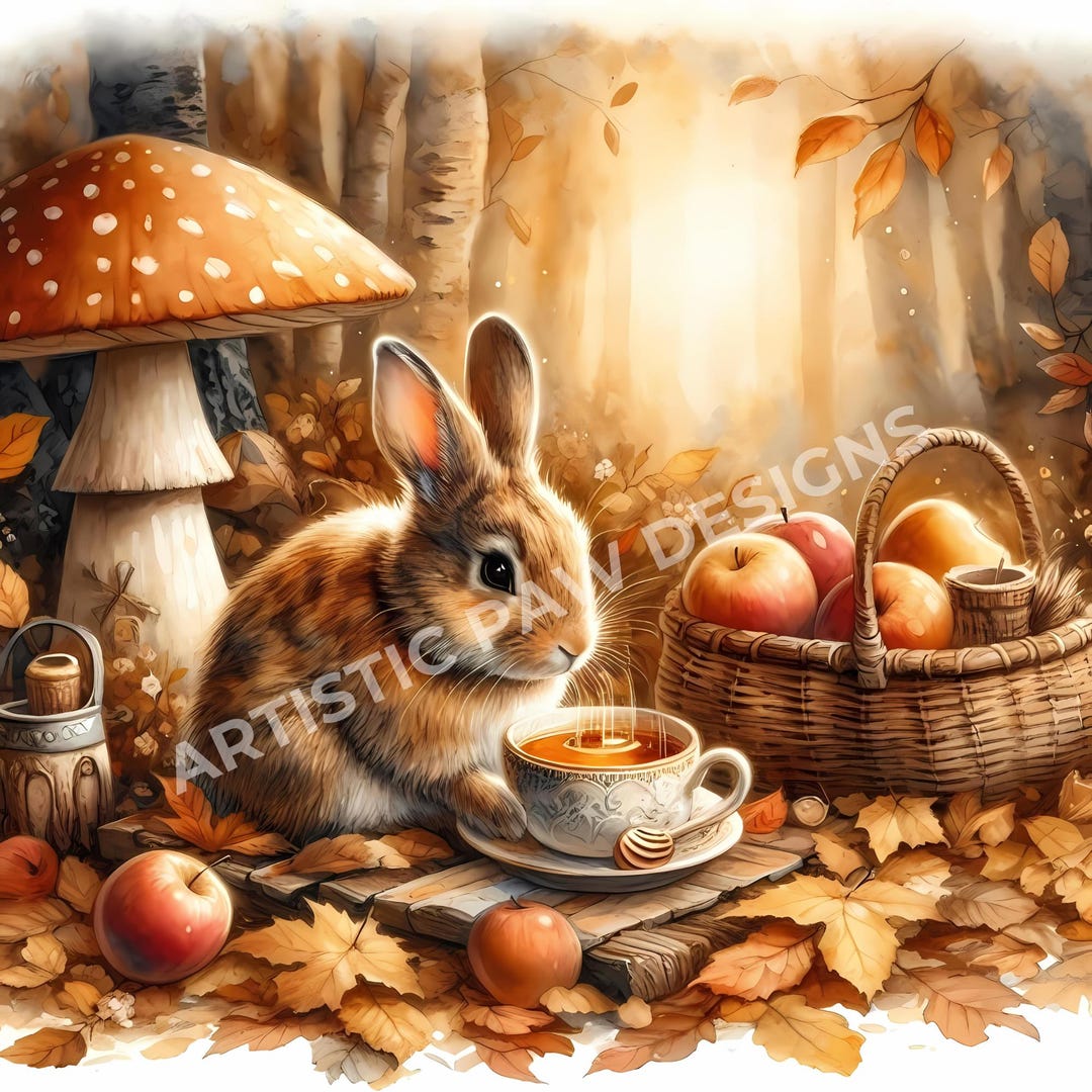 Autumn Rabbit Clipart, Cute Bunny Clip Art, Cute Fall Bunny Art for ...