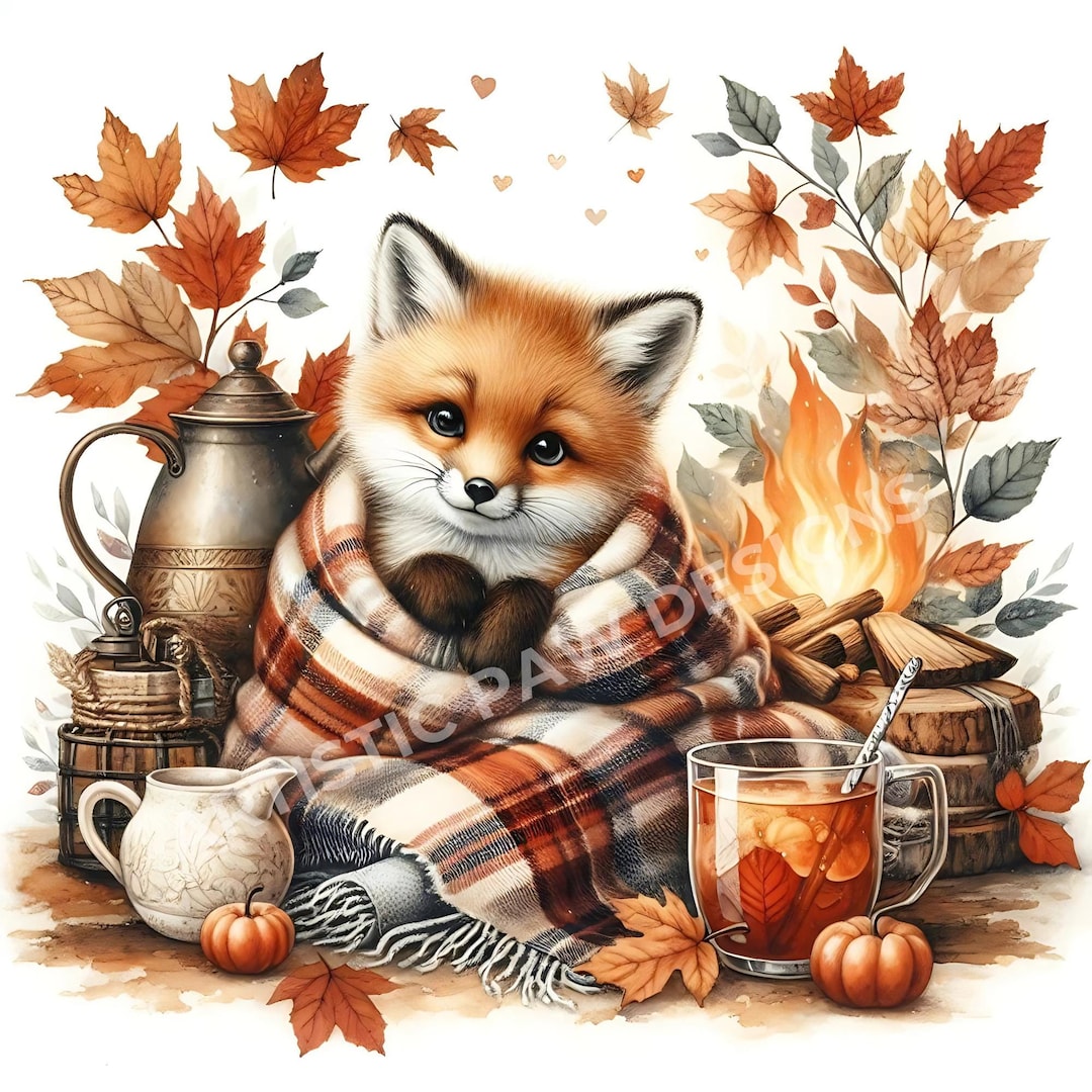 Cozy Autumn Fox Clipart - 10 Cute Fall Fox Illustration for Digital ...