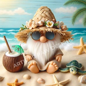 8 Summer Beach Gnome Clipart - Sea Gnome Clip Art JPG, Tropical Gnome ...
