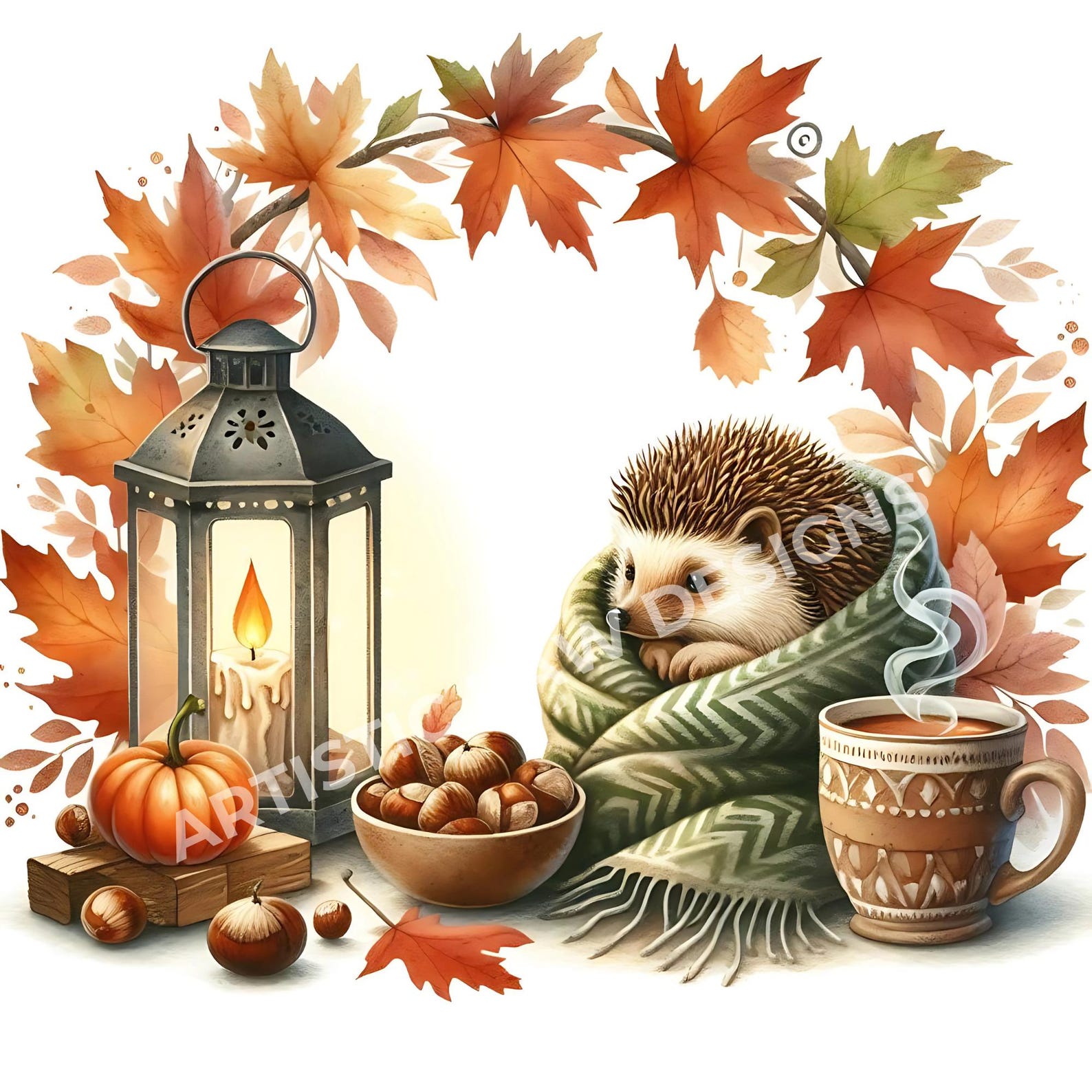Watercolor Autumn Hedgehog Clipart - Woodland Animal Clip Art, Cozy ...