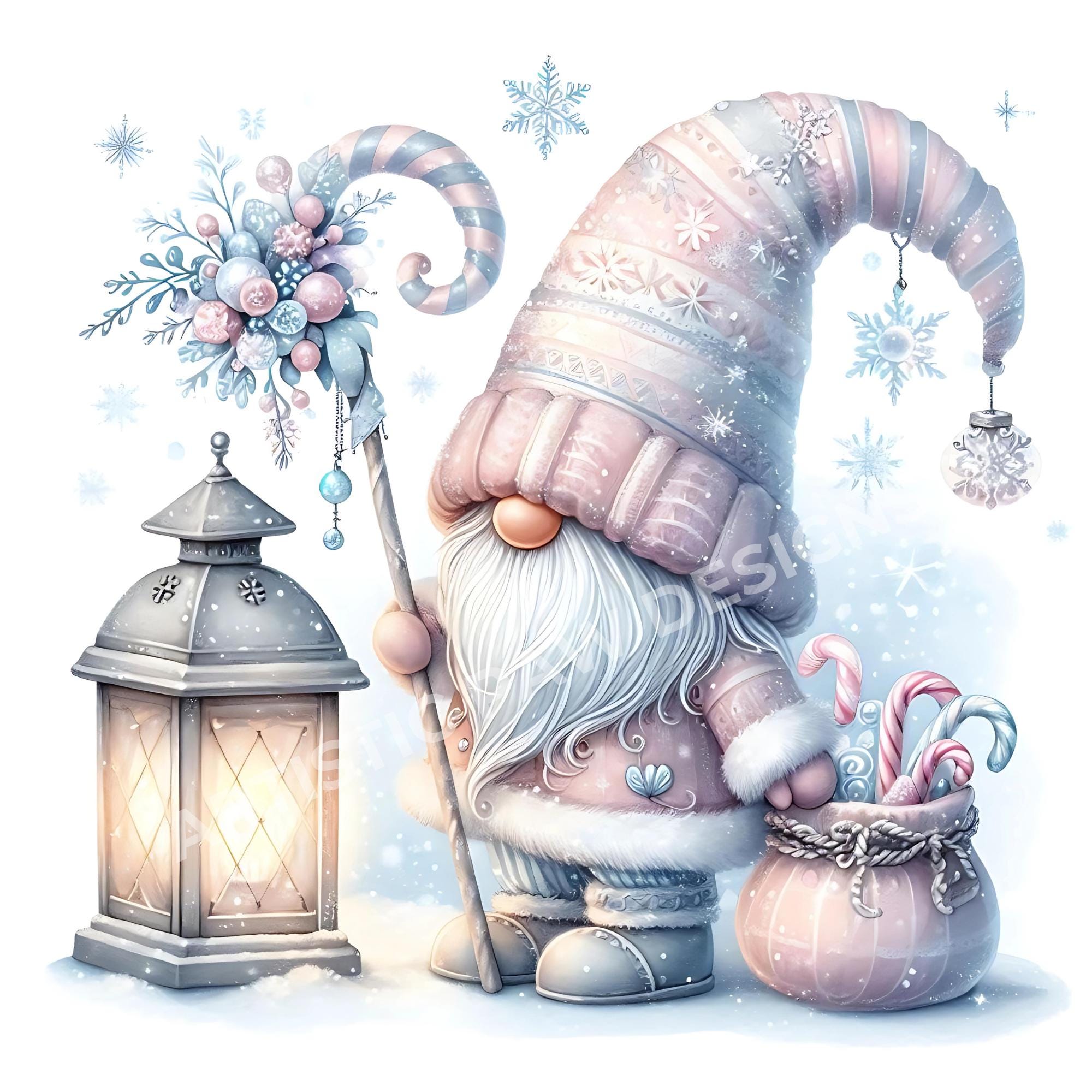 Pastel Winter Gnome Clipart, Watercolor Christmas Gnome Art, Snowflake ...
