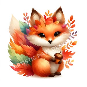 Autumn Fox Clipart, Fall Woodland Animal Clip Art, Printable Autumn ...