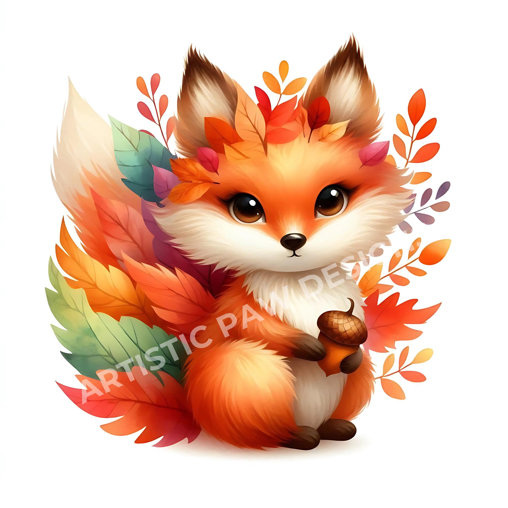 Autumn Fox Clipart, Fall Woodland Animal Clip Art, Printable Autumn ...