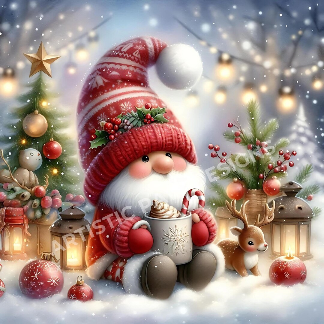 7 Christmas Gnome Clipart - Watercolor Cocoa Gnome Clip Art, Holiday ...