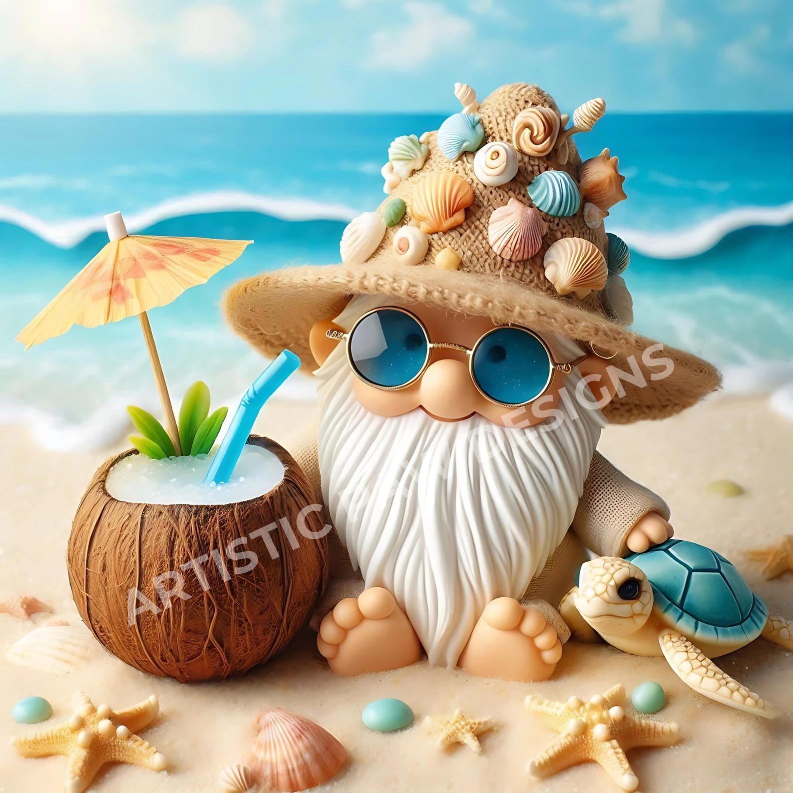 8 Summer Beach Gnome Clipart - Sea Gnome Clip Art JPG, Tropical Gnome ...