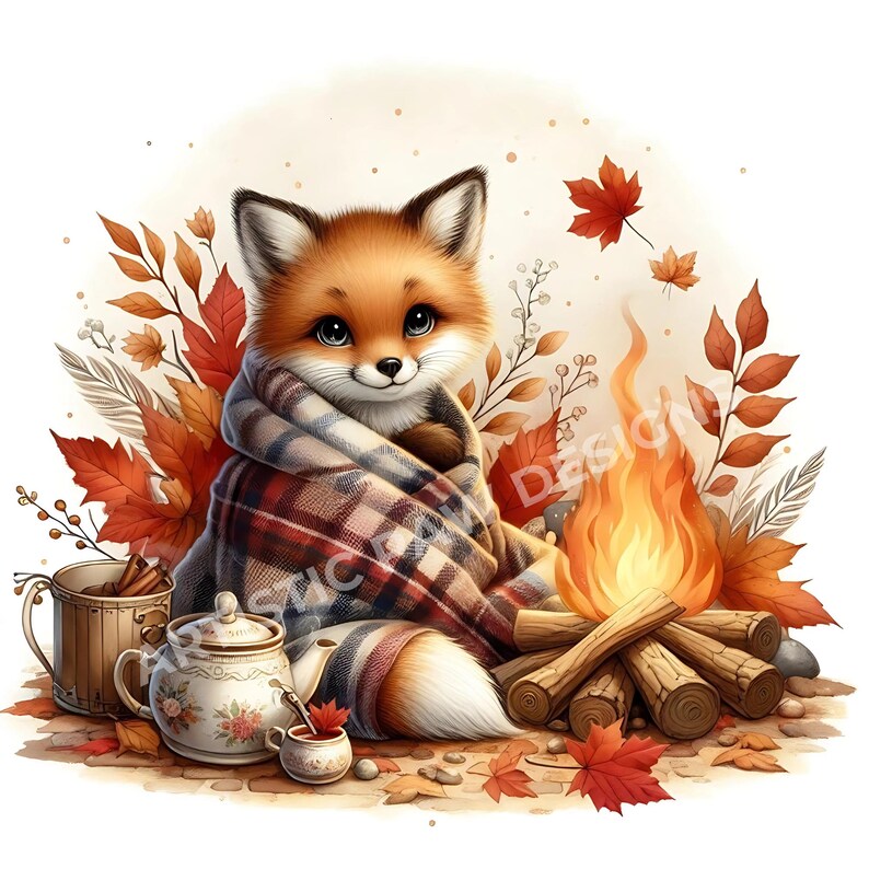 Cozy Autumn Fox Clipart - 10 Cute Fall Fox Illustration for Digital ...
