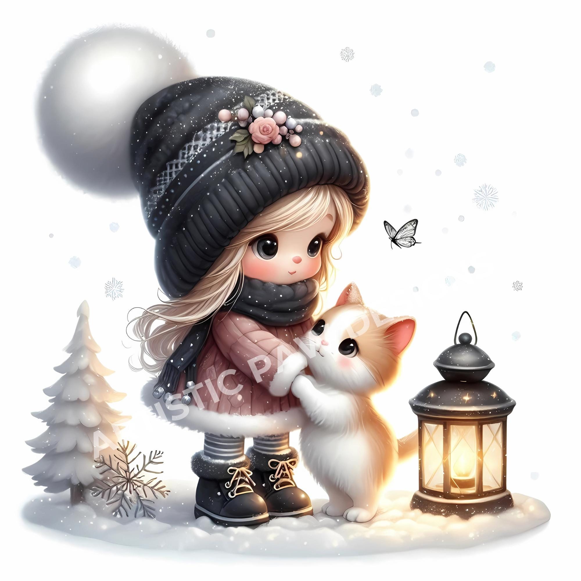 Winter Night Gnome and Cat Clipart | Cozy Watercolor Gnome and Cat ...