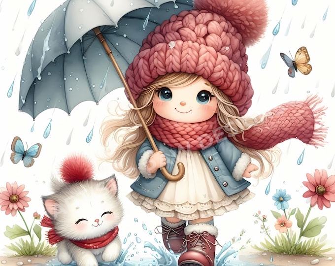 Pastel Gnome and Cat Winter Clipart | Cute Pastel Christmas Gnome JPG ...