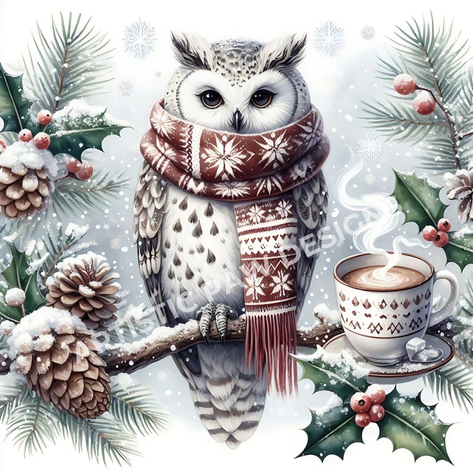 Winter Woodland Owl Clipart, Cute Forest Owl Clipart, Snowy Owl Clipart ...