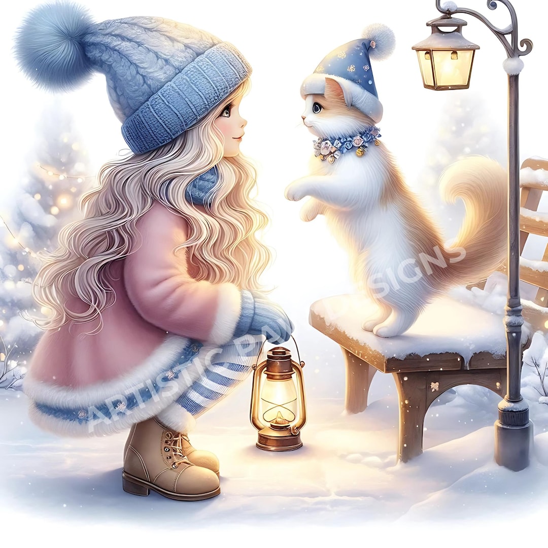 Pastel Gnome and Cat Winter Clipart | Cute Pastel Christmas Gnome JPG ...