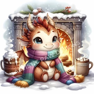 Cozy Winter Baby Dragon Clipart - Cute Fantasy Animal Art, Digital ...