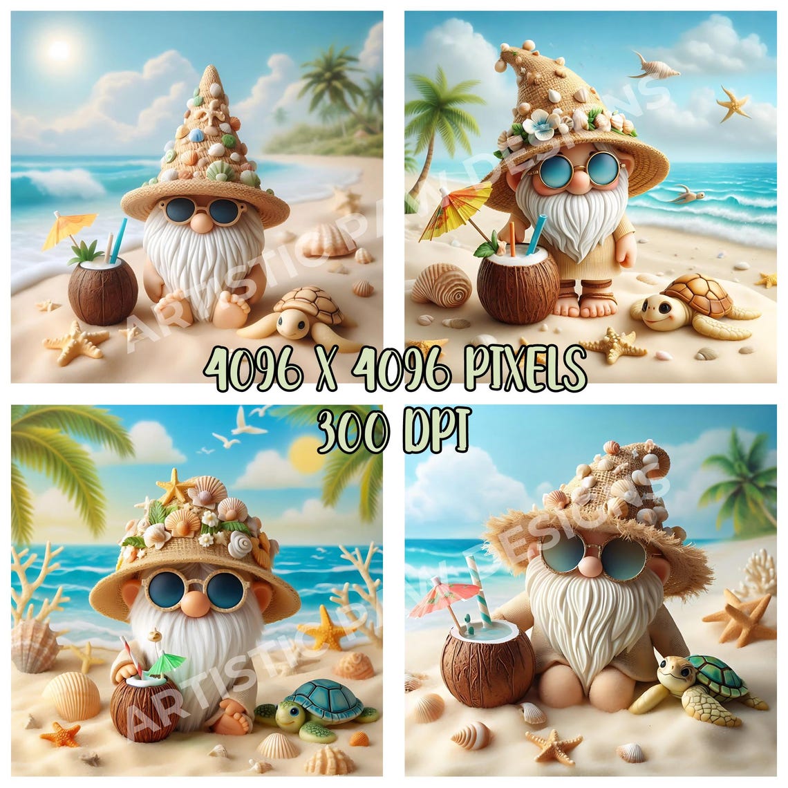 8 Summer Beach Gnome Clipart - Sea Gnome Clip Art JPG, Tropical Gnome ...