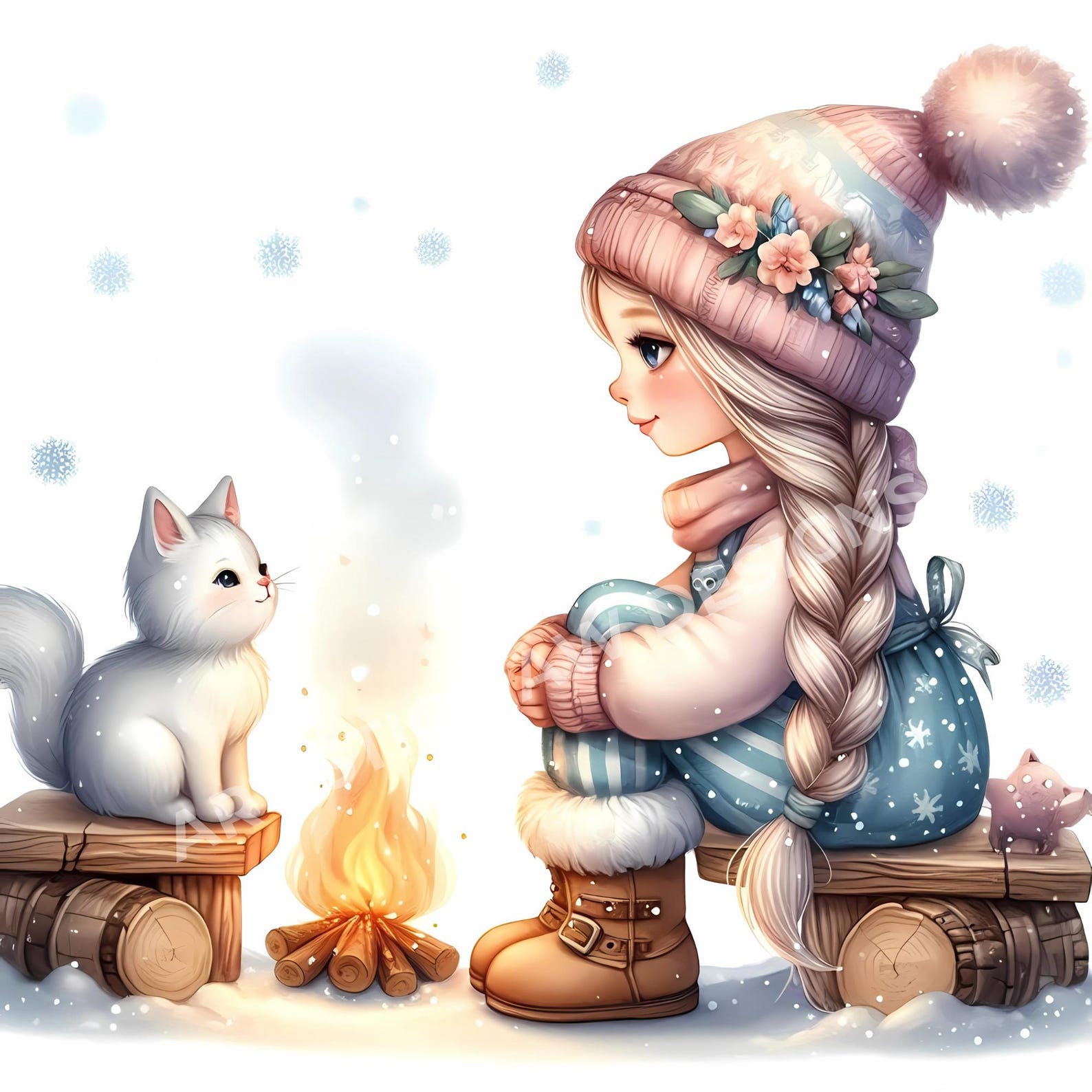 Pastel Gnome and Cat Winter Clipart | Cute Pastel Christmas Gnome JPG ...