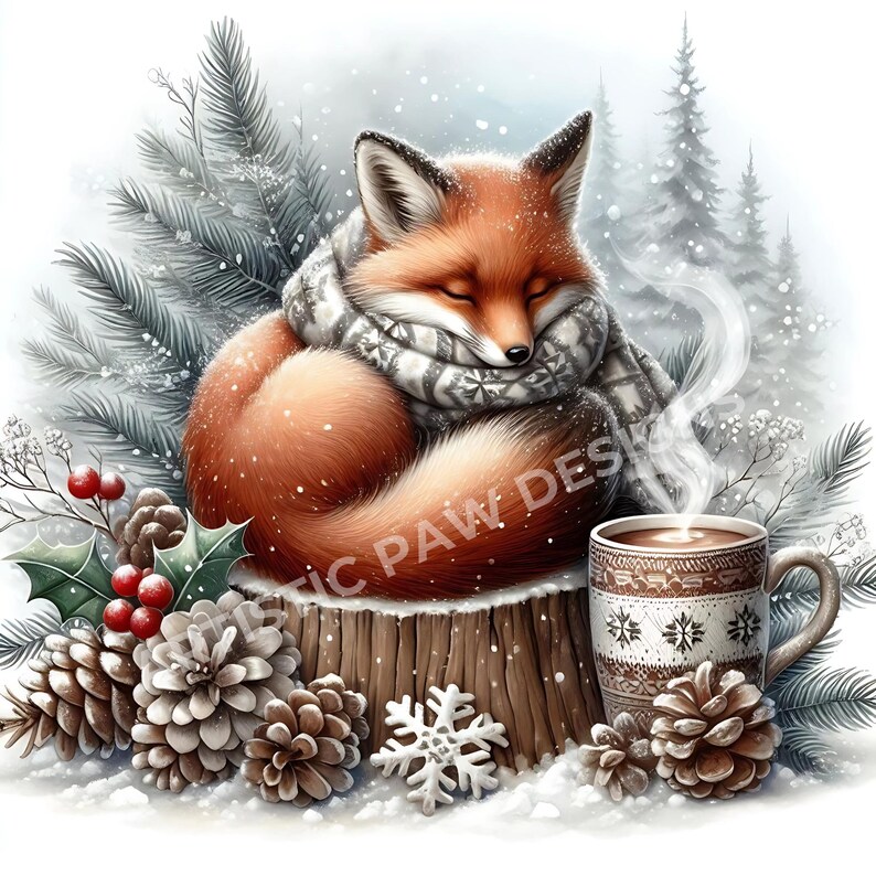 Winter Watercolor Woodland Fox Clipart, Woodland Animal Clipart, Forest ...