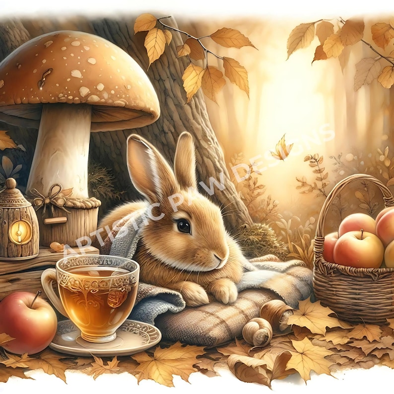 Autumn Rabbit Clipart, Cute Bunny Clip Art, Cute Fall Bunny Art for ...