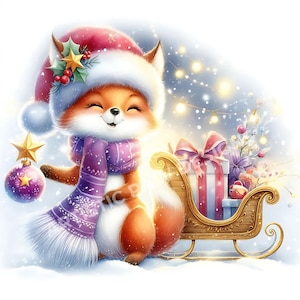 Watercolor Fox Clipart - Cheerful Christmas Fox Art, Cute Winter Fox ...