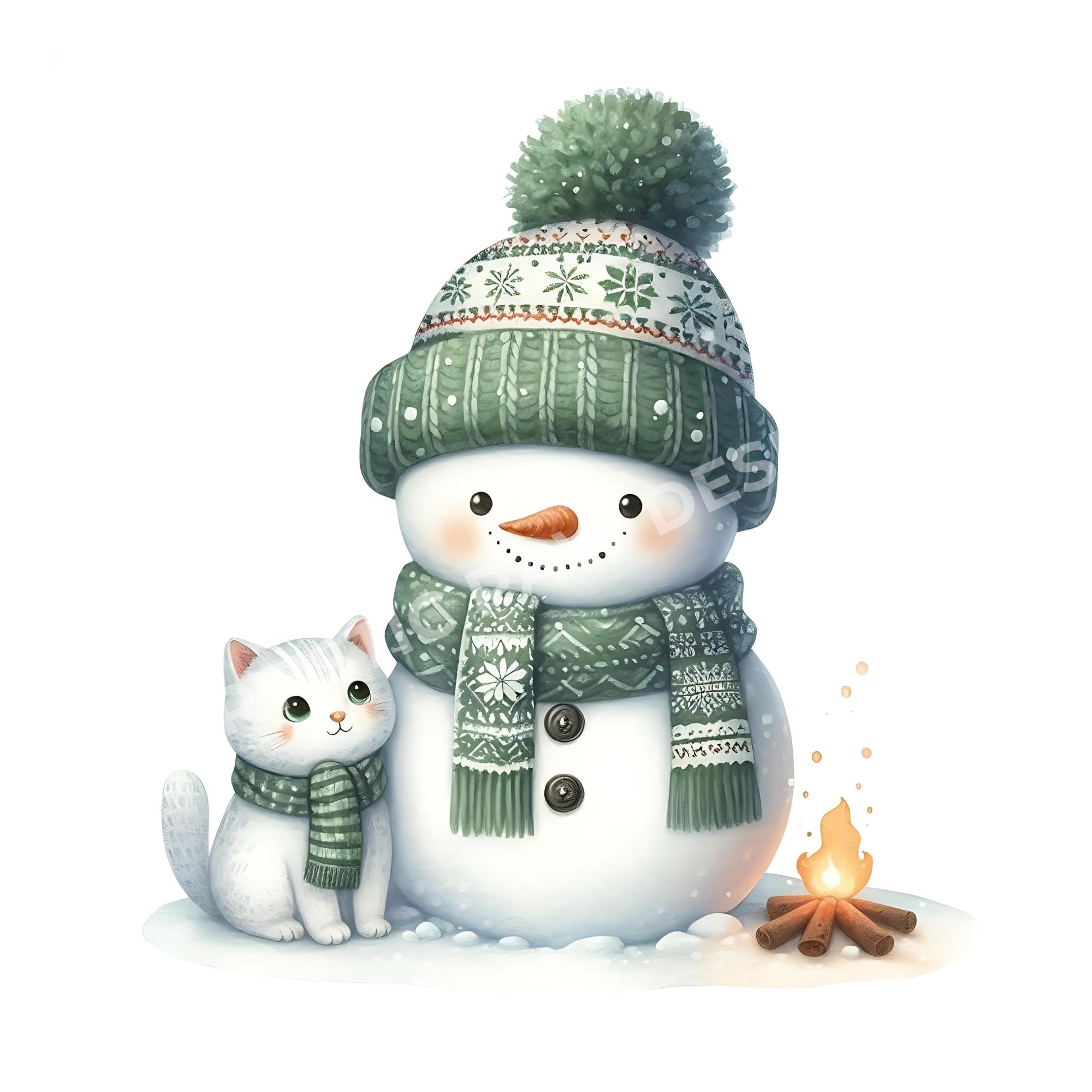 Watercolor Cute Snowman Clipart | Cozy Christmas Festive Holiday Winter ...