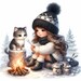 Watercolor Winter Gnome and Cat Clipart | Cozy Night Gnome With Cat ...