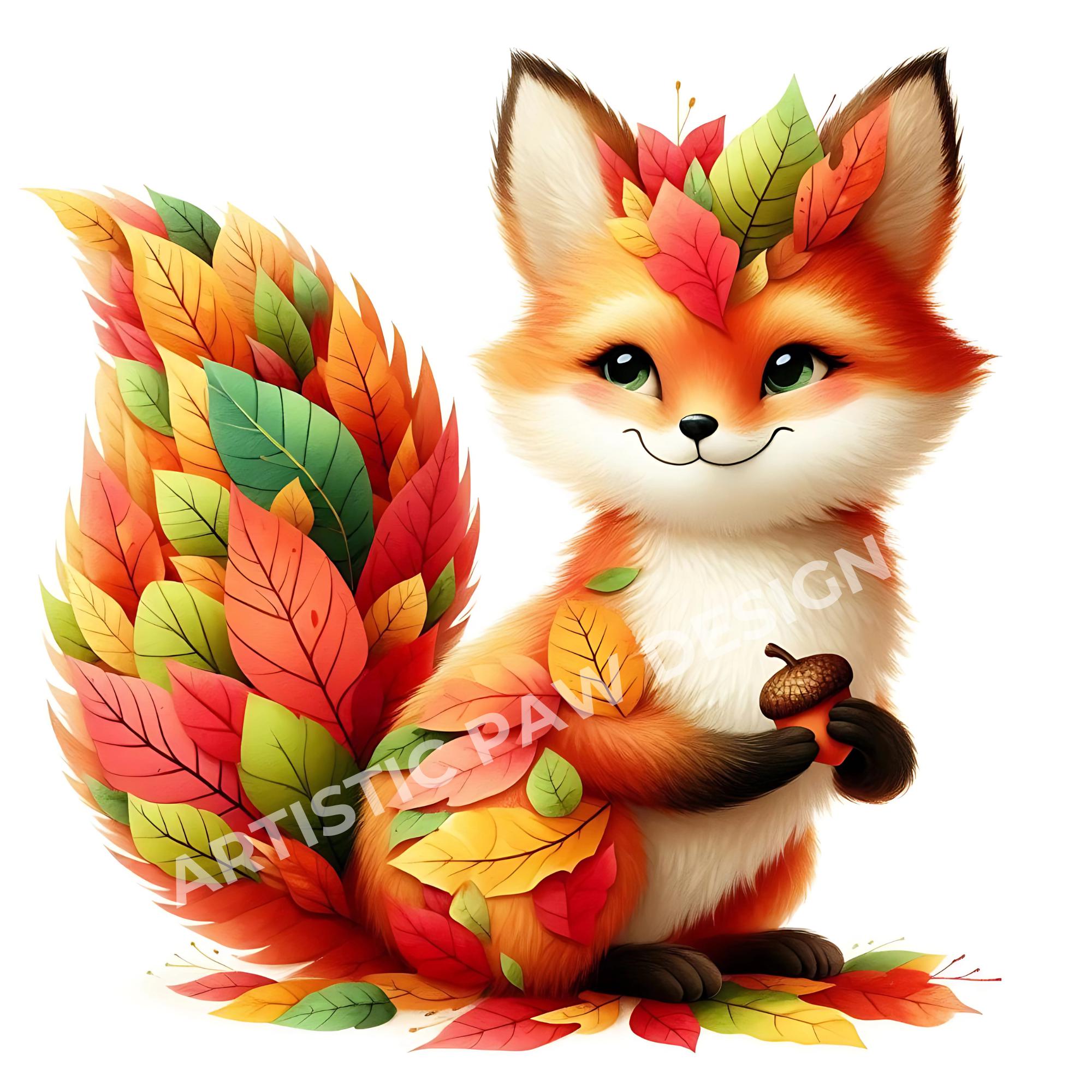 Autumn Fox Clipart, Fall Woodland Animal Clip Art, Printable Autumn ...