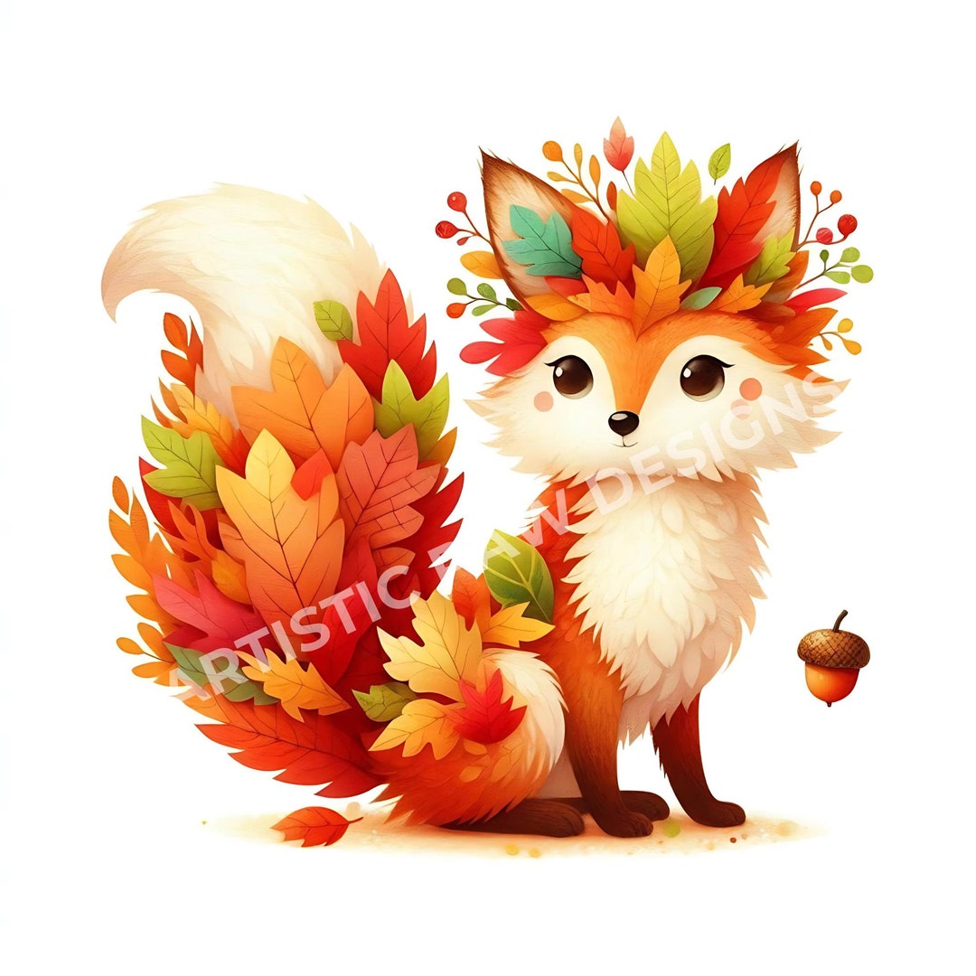 Autumn Fox Clipart, Fall Woodland Animal Clip Art, Printable Autumn ...