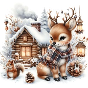 Woodland Christmas Reindeer Clipart, Cute Festive Reindeer Art, Winter ...