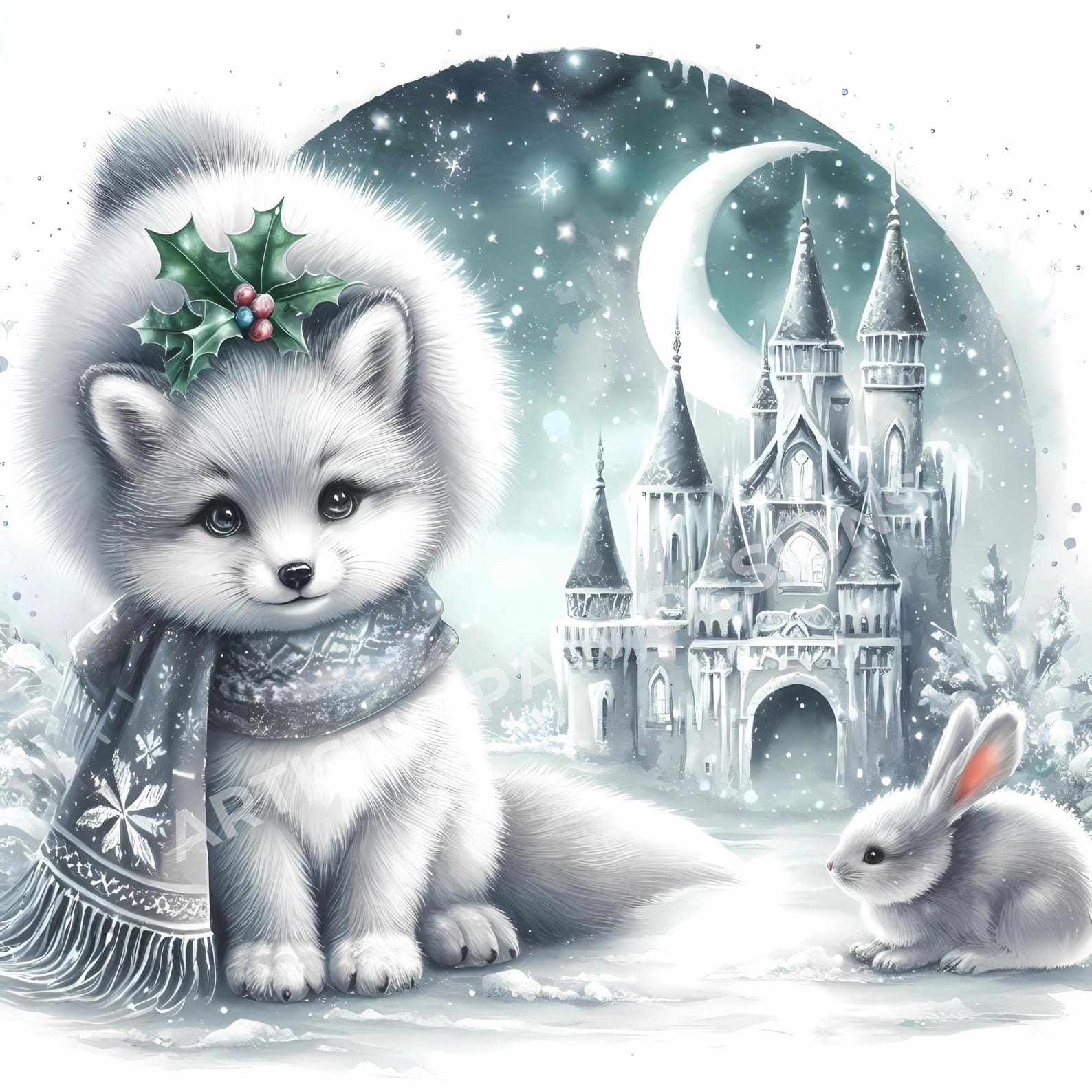 Cute Arctic Fox Clipart, Christmas Winter Animal White Fox Design ...