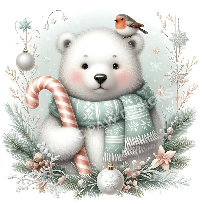 Cozy Christmas Polar Bear Clipart - Cute Watercolor Christmas Bear ...